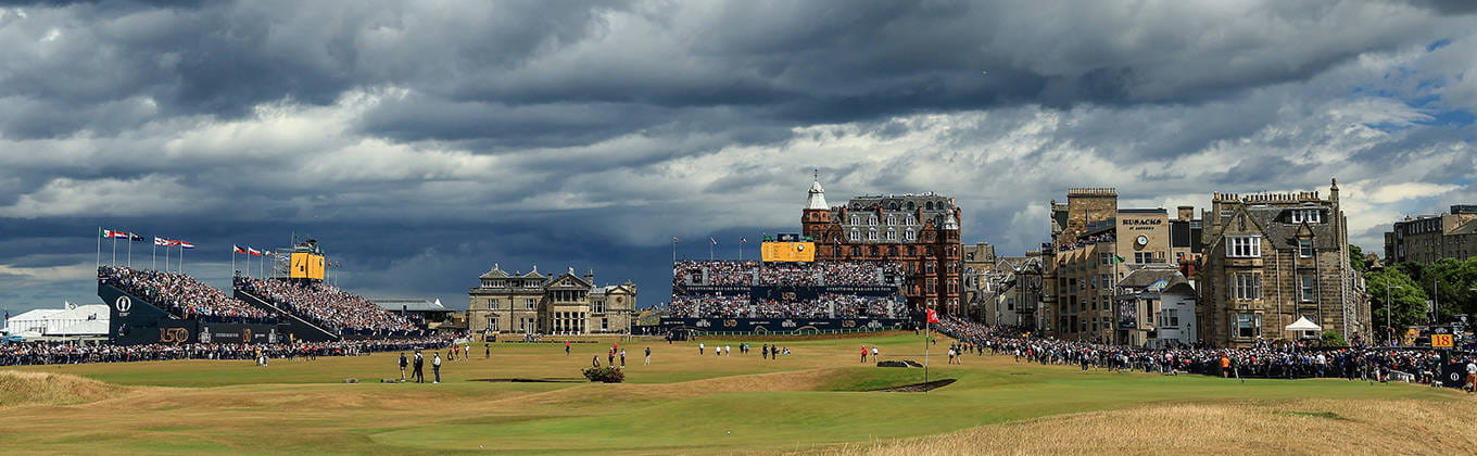The 1st and 18th holes of the Old Course at St Andrews